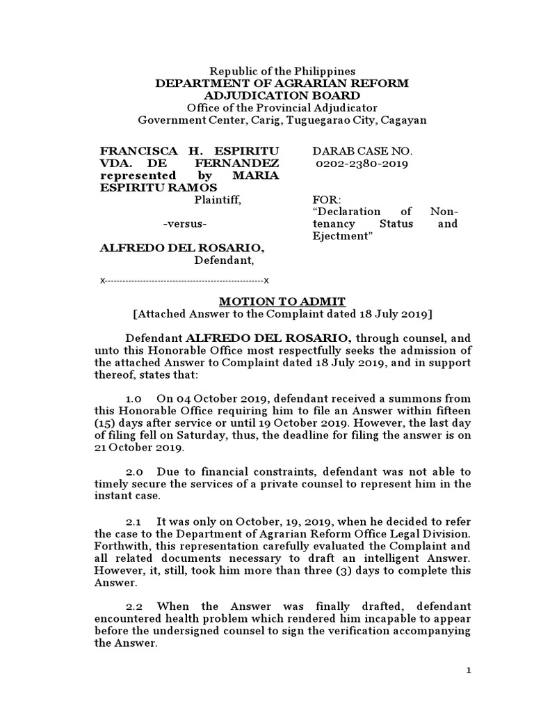 Motion To Admit | PDF | Complaint | Judiciaries