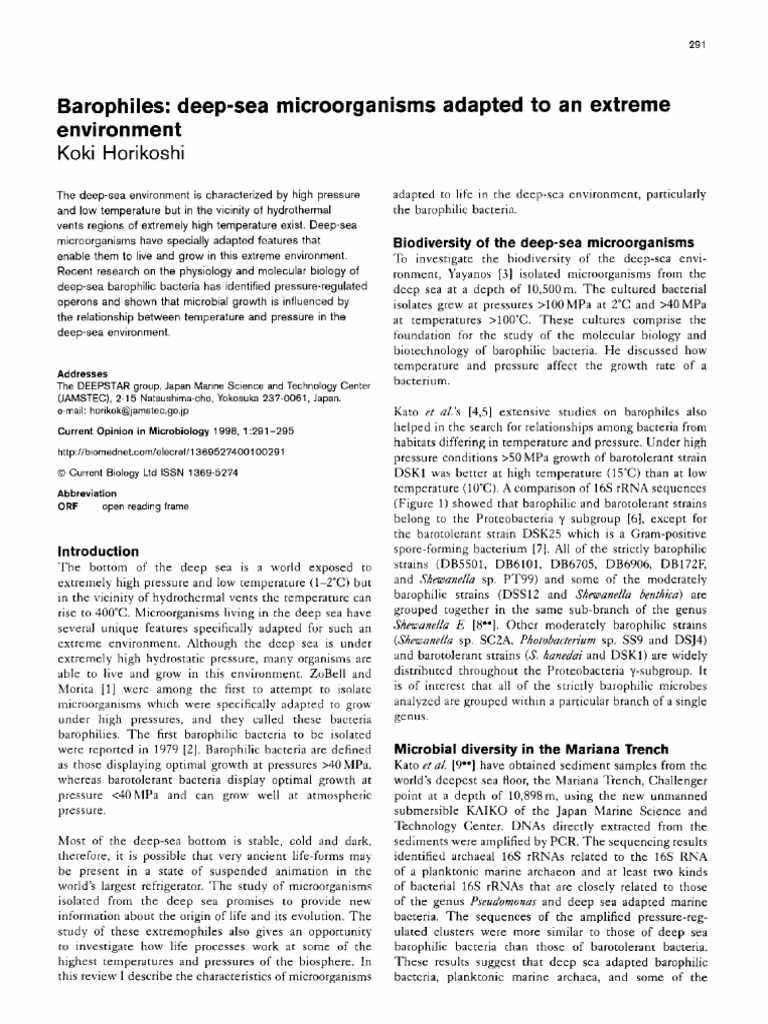 Barophiles: Deep-Sea Microorganisms Adapted To An Extreme Environment ...