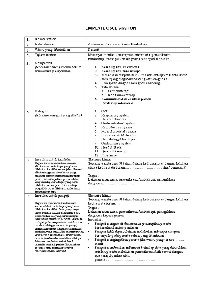Template Penulisan Station OSCE Anamnesis Dan Funduskopi | PDF