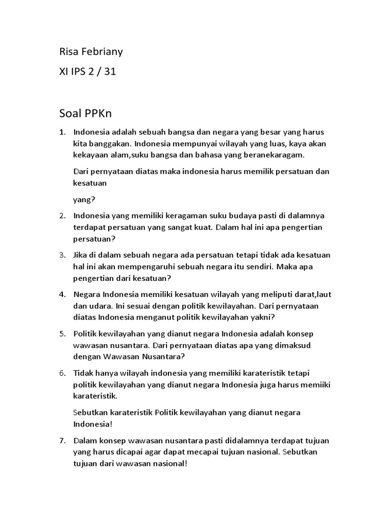 Soal PPKN Risa Febriany XI IPS 2 | PDF