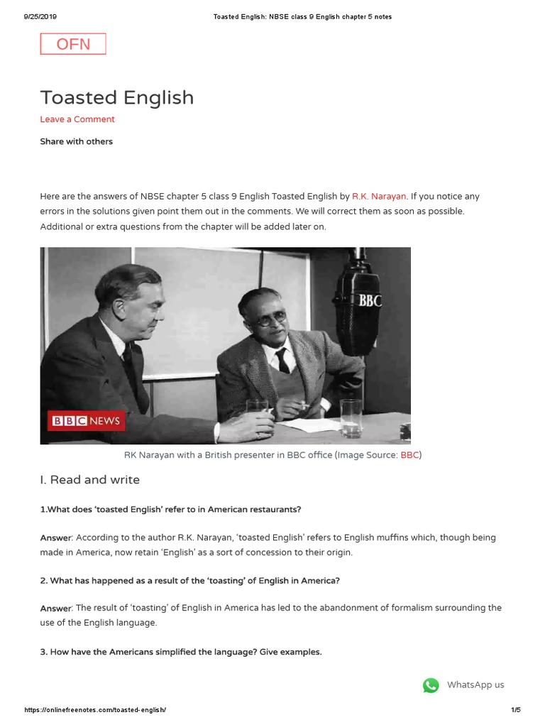 Toasted English - NBSE Class 9 English Chapter 5 Notes | PDF | English ...