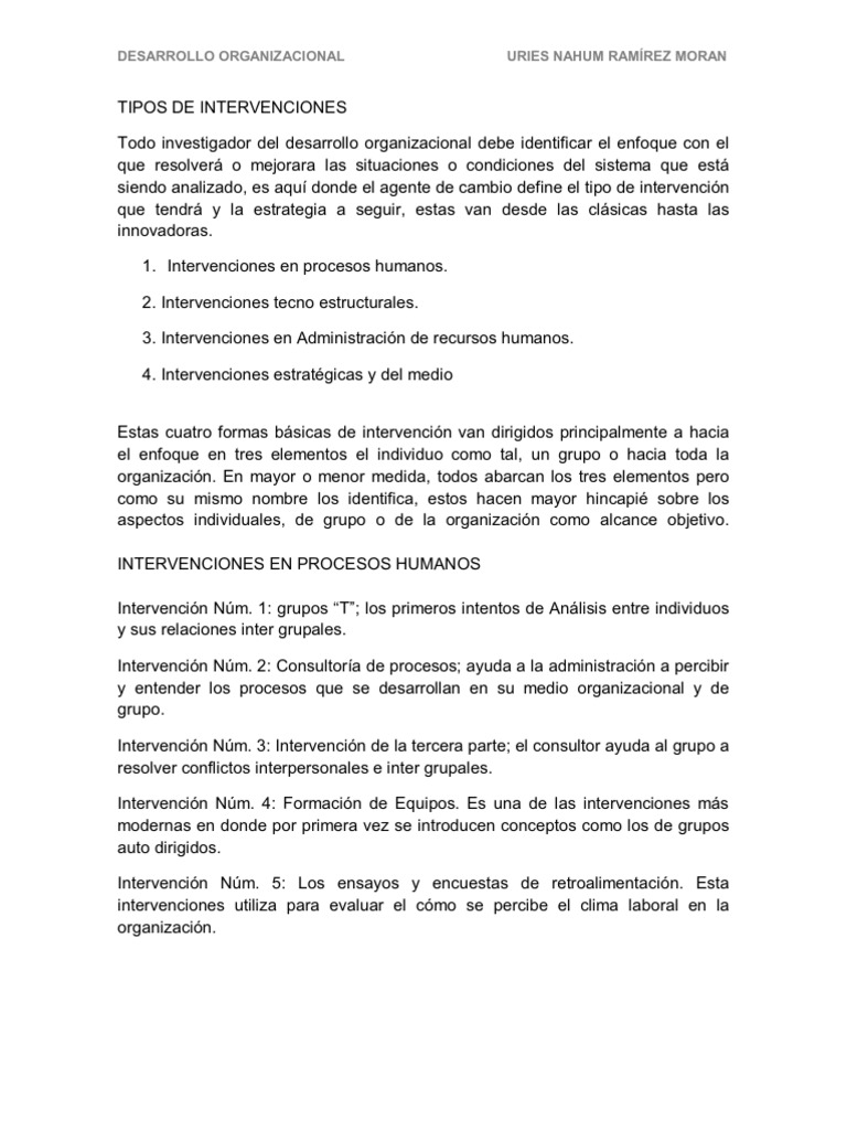 Tipos de Intervenciones | PDF | Business | Cognición