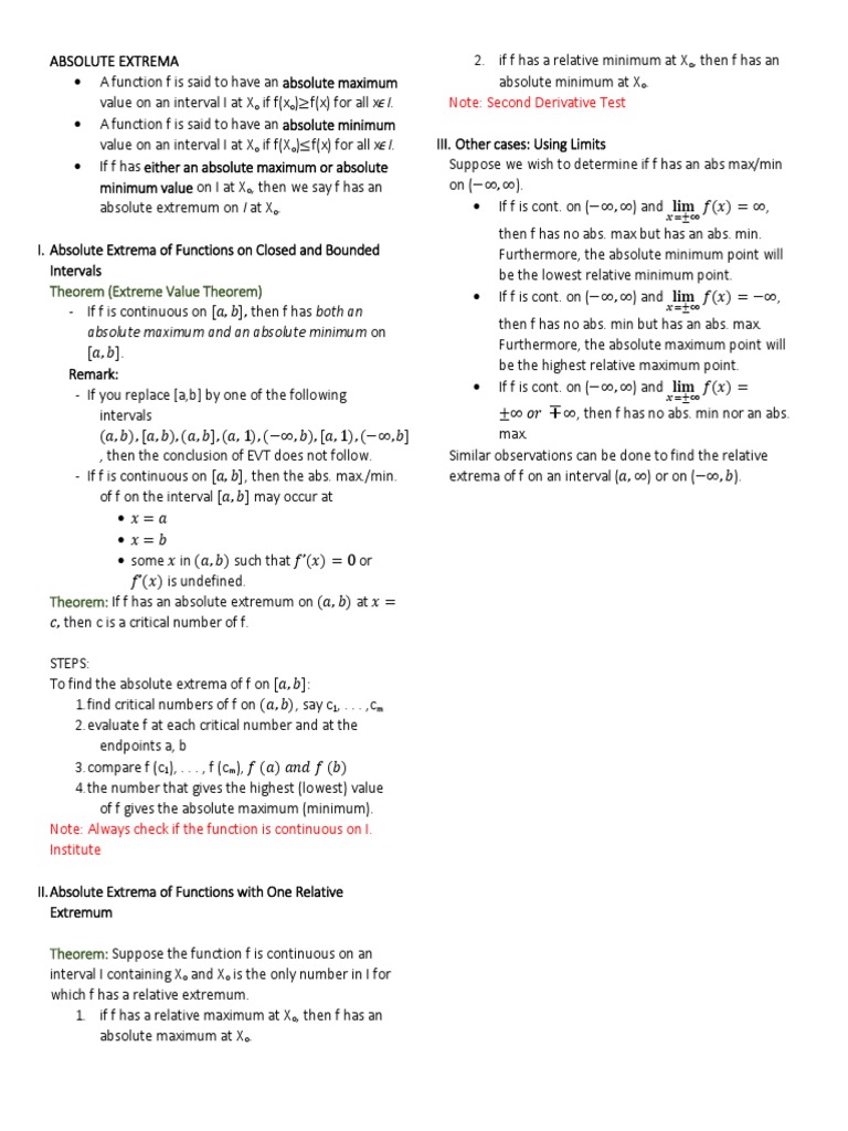 Absolute Maximum and An Absolute Minimum On: Theorem (Extreme Value ...