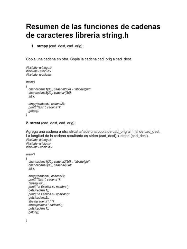 Funciones de string.h y ctype.h | PDF | Cadena (informática ...