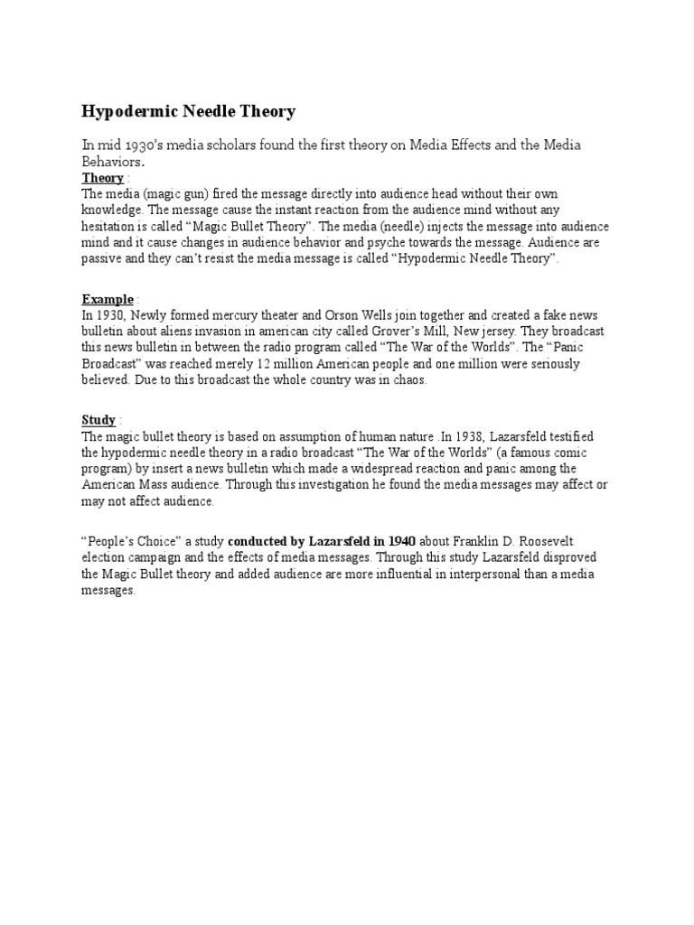 The Evolution of Media Effects Theories: From the Hypodermic Needle ...