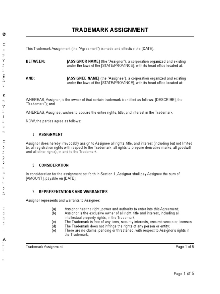 Trademark Assignment Model | PDF | Assignment (Law) | Trademark