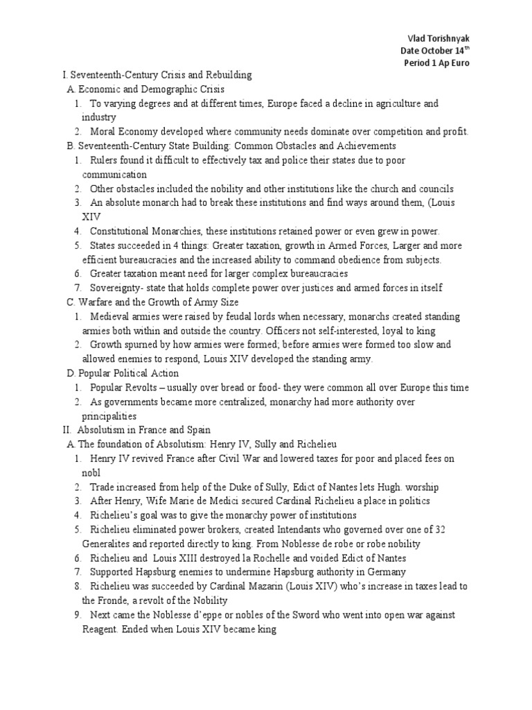 Vlad Torishnyak Date October 14 Period 1 Ap Euro | PDF | Oliver ...