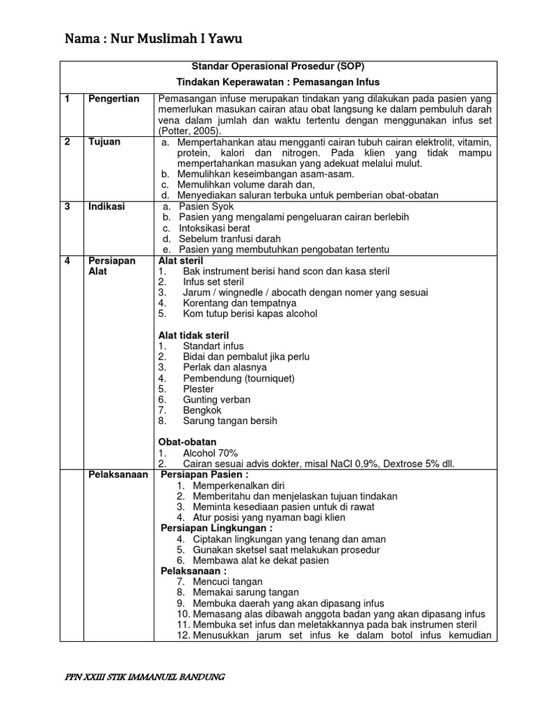 SOP Pemasangan Infus | PDF