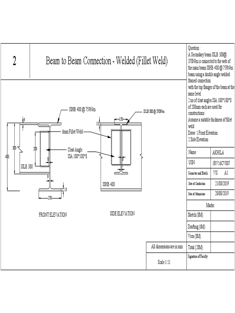 Beam To Beam Connection - Welded (Fillet Weld) : 150 ISLB 300 at 370N/m ...