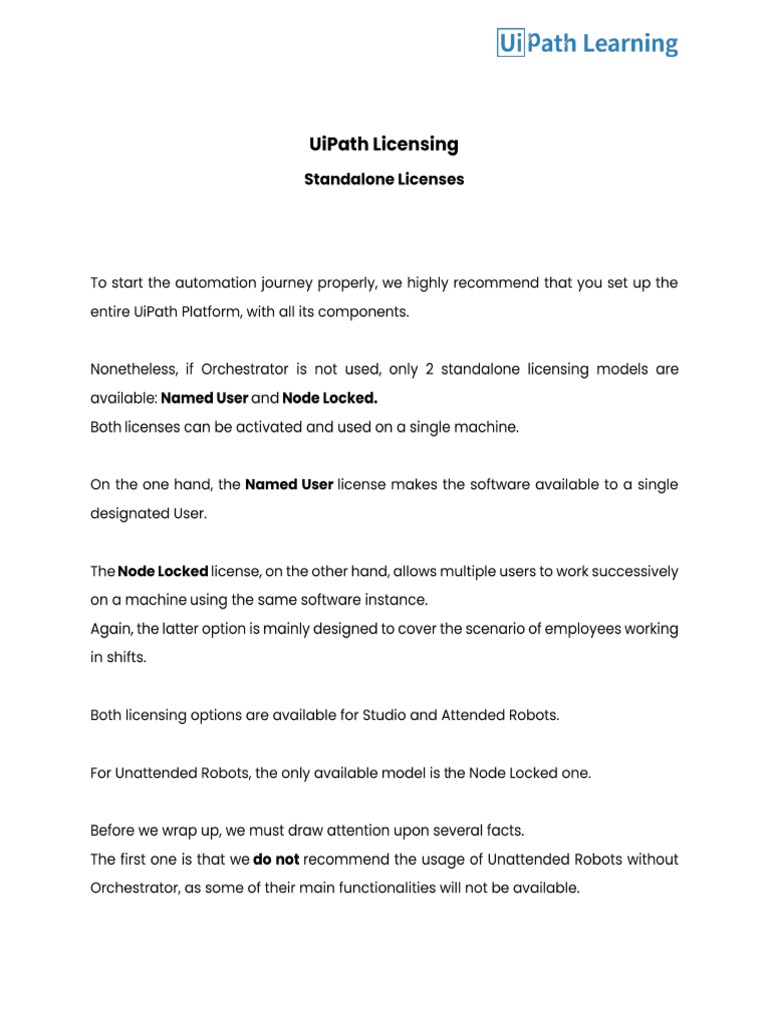UiPath Licensing - Standalone Licenses | PDF