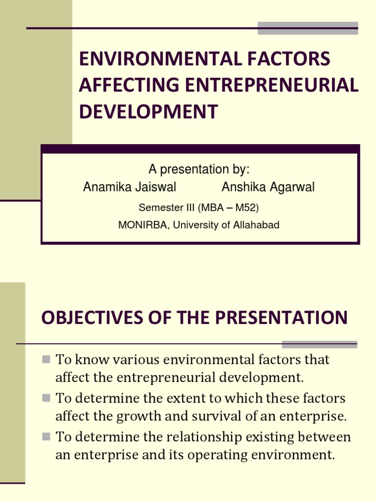 Environmental Factors Affecting Entrepreneurial Development: A ...