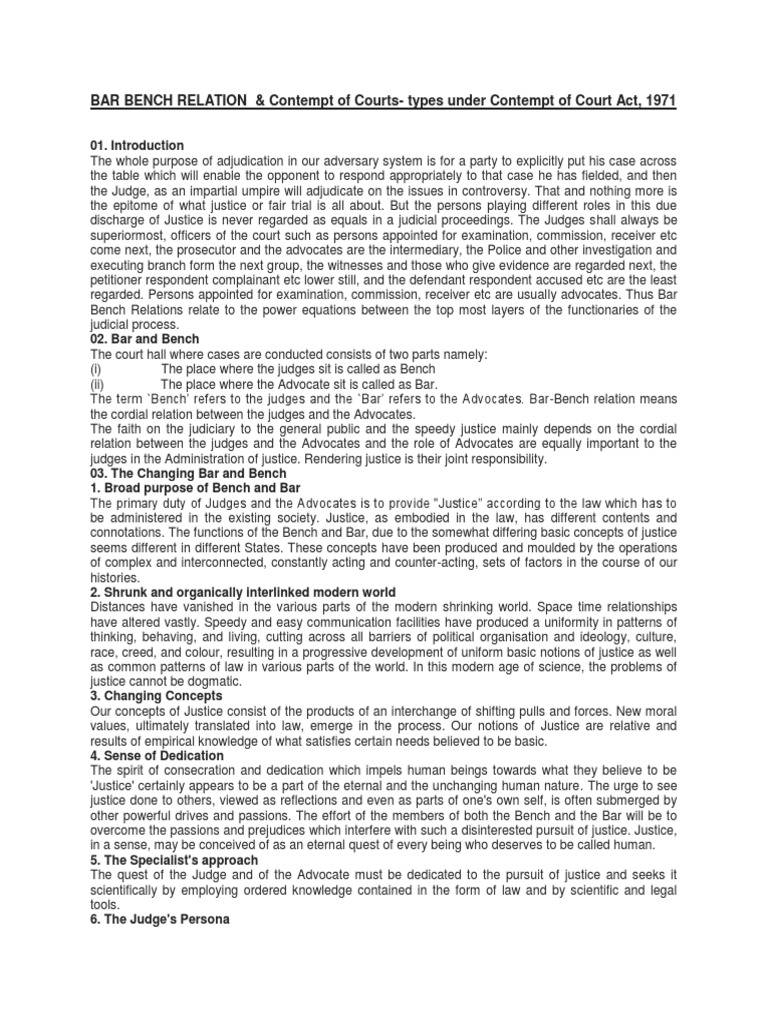 Bar Bench Relation & Contempt of Court | PDF | Contempt Of Court | Judge