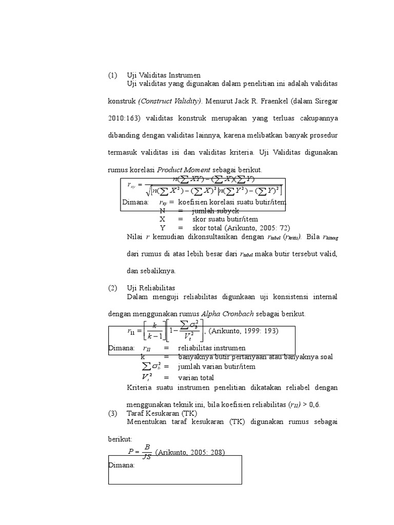 Uji Validitas Reliabilitas Daya Pembeda Dan Tingkat Kesukaran2 | PDF