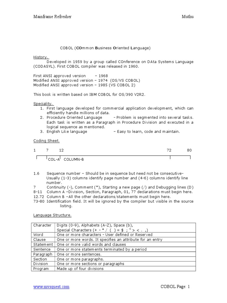 Mainframe Refresher Muthu | PDF | Array Data Structure | Database Index