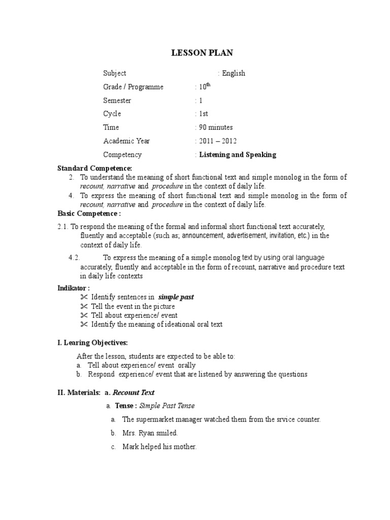 English Lesson Plan, 1st Grade 2011 | PDF | Question | Narrative