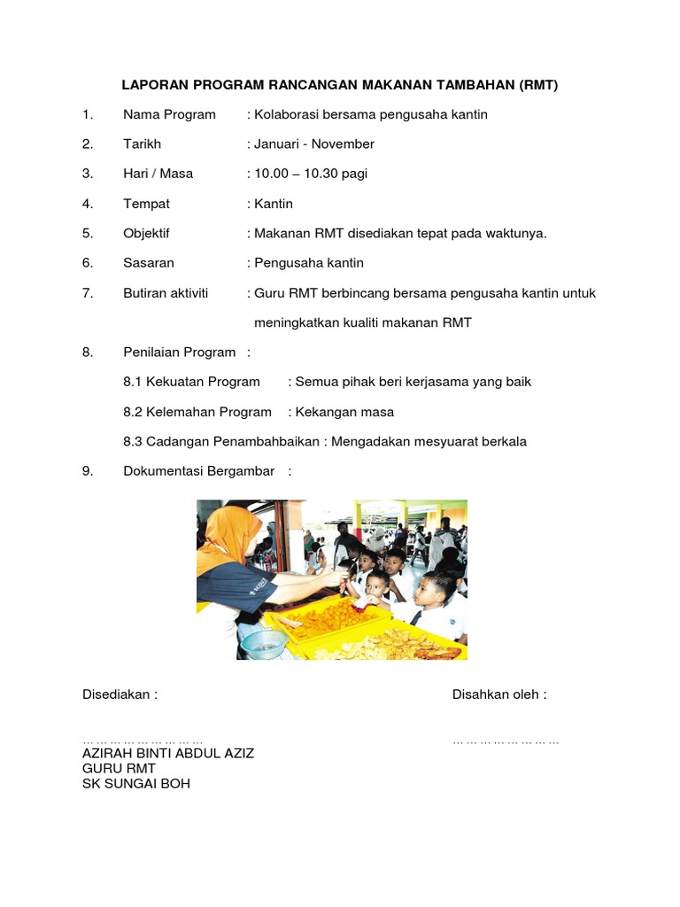 Laporan Program Rancangan Makanan Tambahan (RMT) | PDF