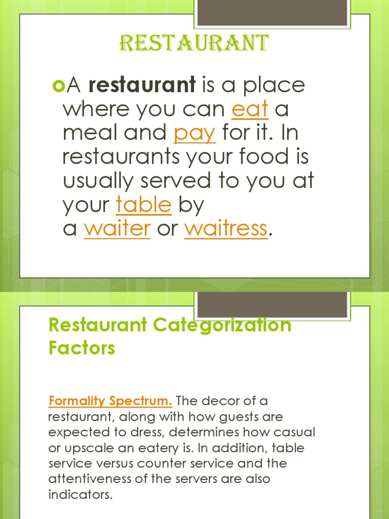 Types and Services of Restaurants | PDF | Restaurants | Chef