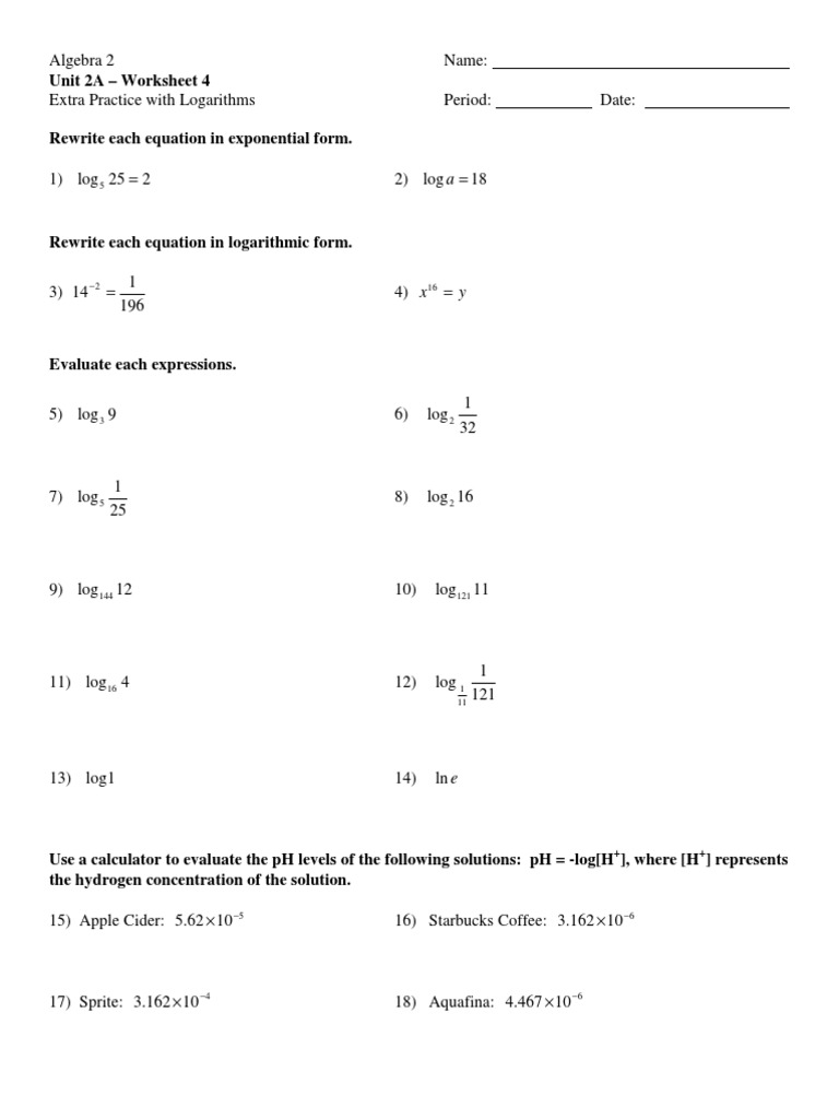 Algebra 2 Worksheet 4 | PDF