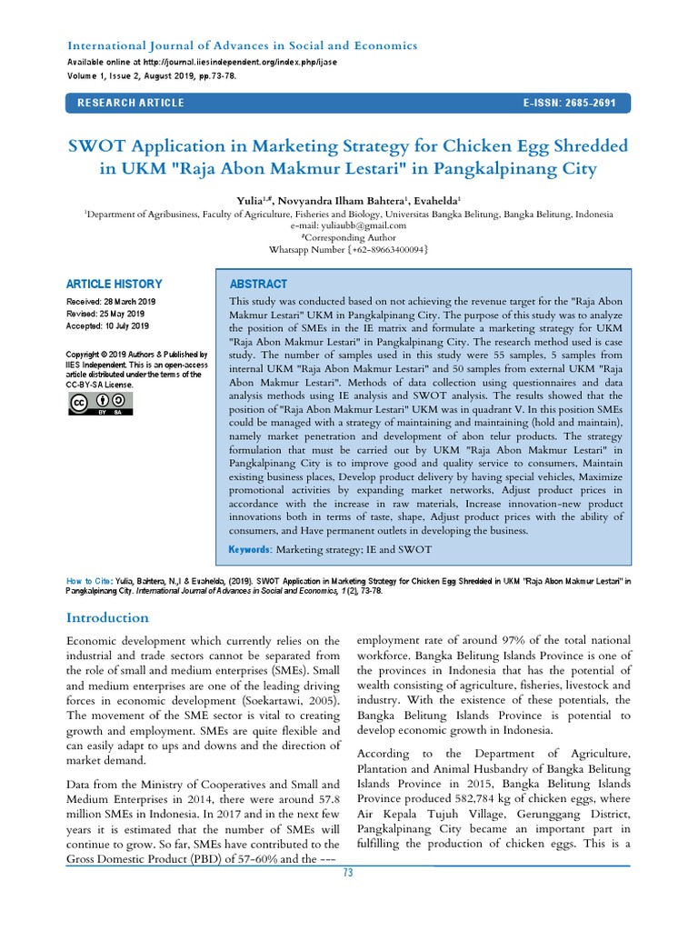 SWOT Application in Marketing Strategy For Chicken Egg Shredded in UKM ...