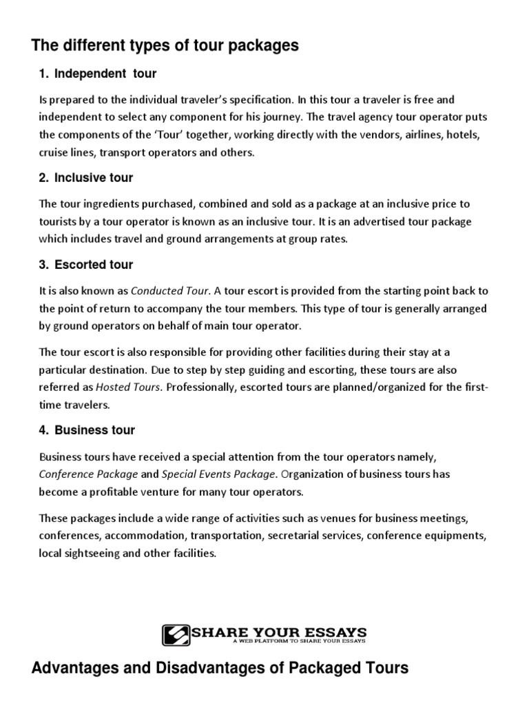 The Different Types of Tour Packages | PDF | Travel Agency | Service ...