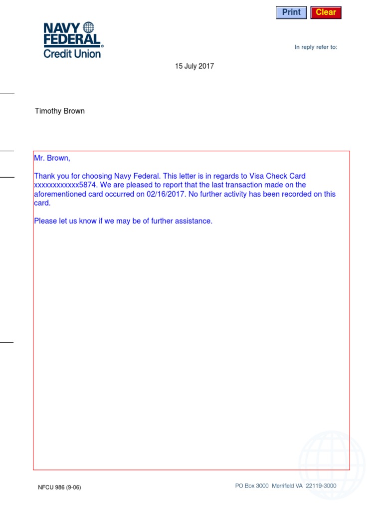 Navy Federal Visa Check Card Update | PDF
