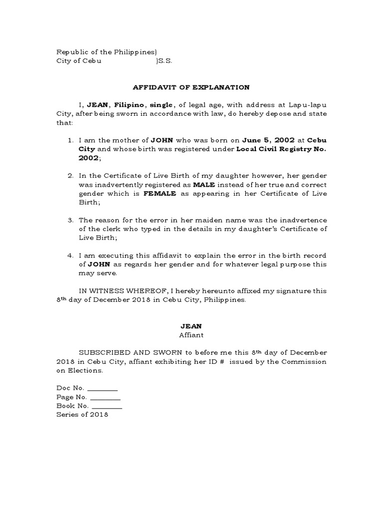 Affidavit of Explanation - JOHN