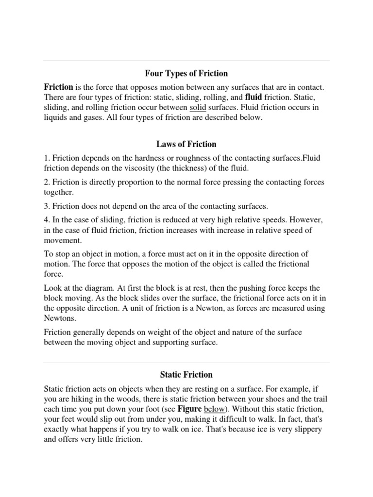 Four Types of Friction Explained | PDF | Friction | Force