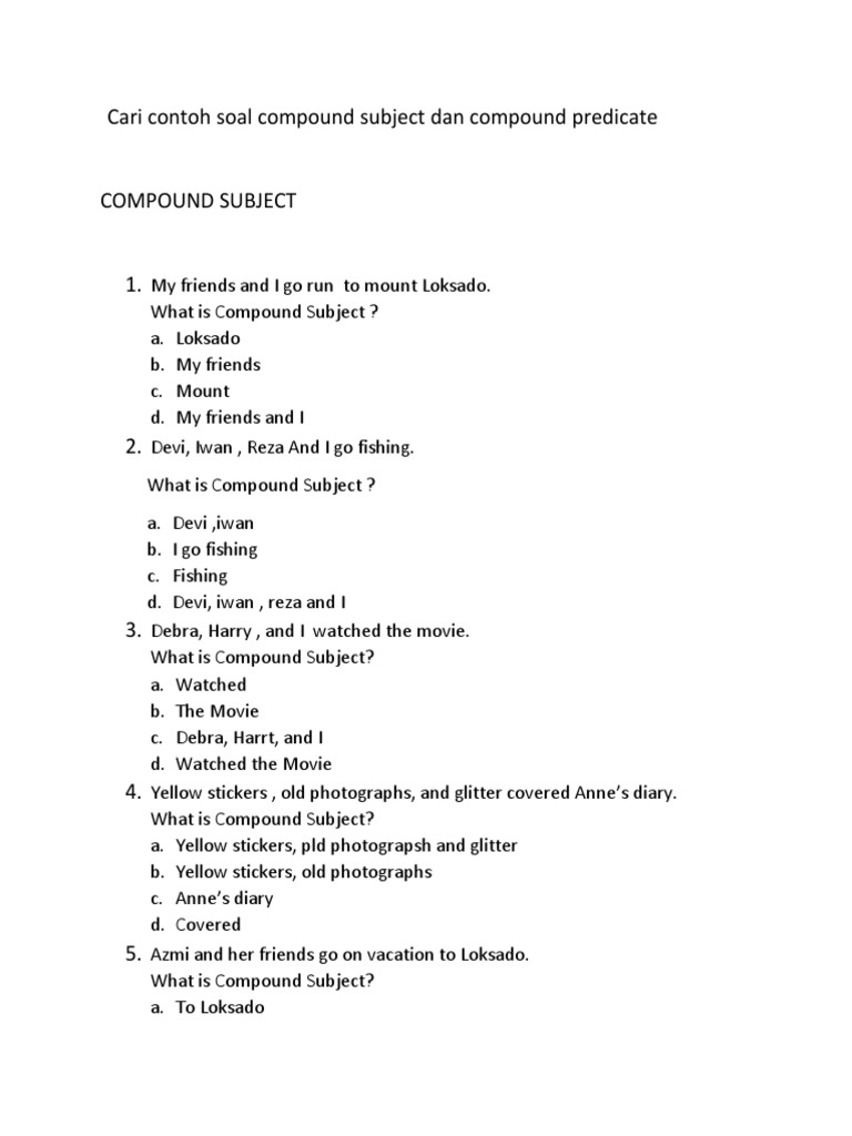 Cari Contoh Soal Compound Subject Dan Compound Predicate | PDF