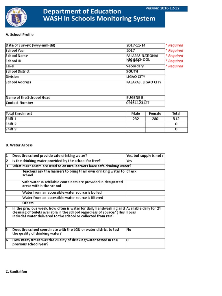 SBM Wins Blank Form | PDF | Wash | Drinking Water