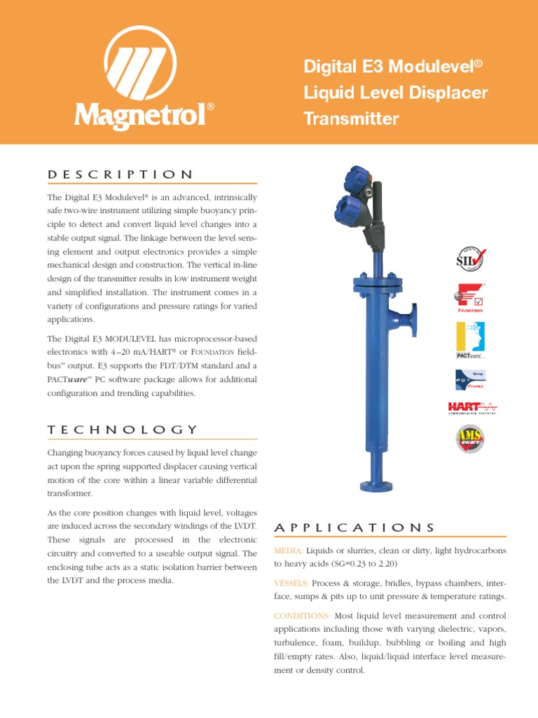 48-135.10 Digital E3 Modulevel Liquid Level Displacer Transmitter | PDF ...