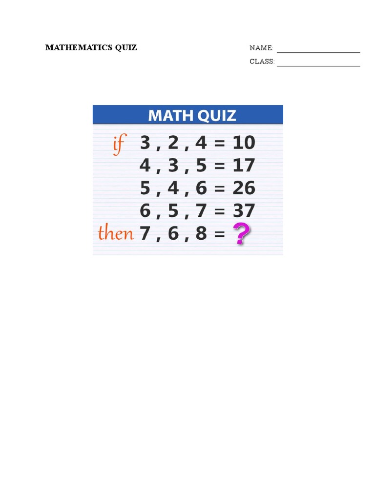 Mathematics Quiz: Name: Class | PDF