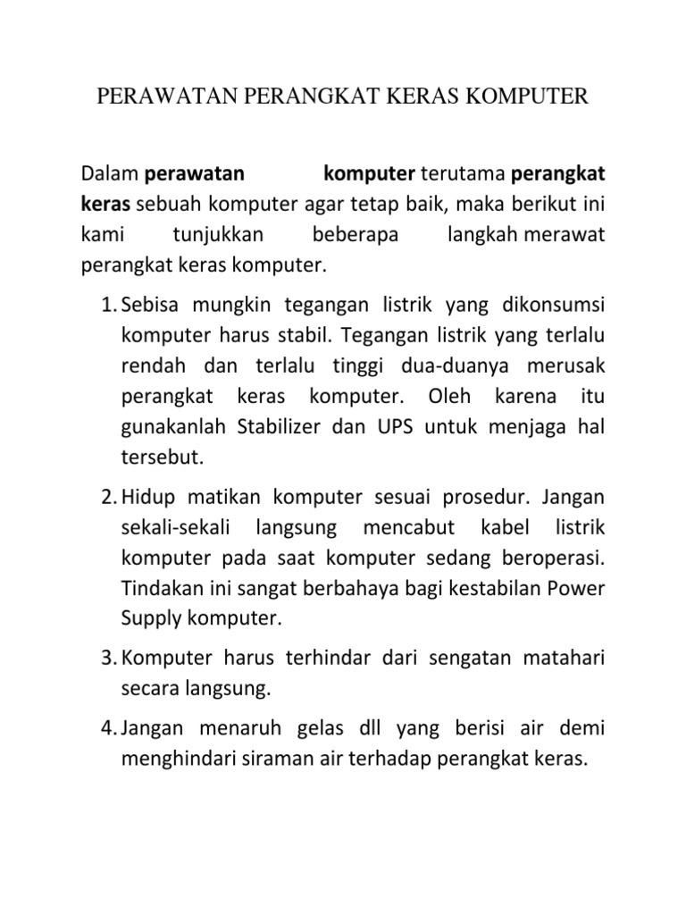 Perawatan Perangkat Keras Komputer | PDF