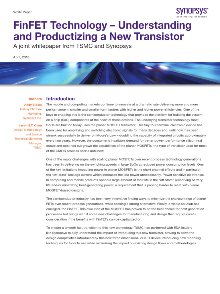 Finfet Technology - Understanding and Productizing A New Transistor ...