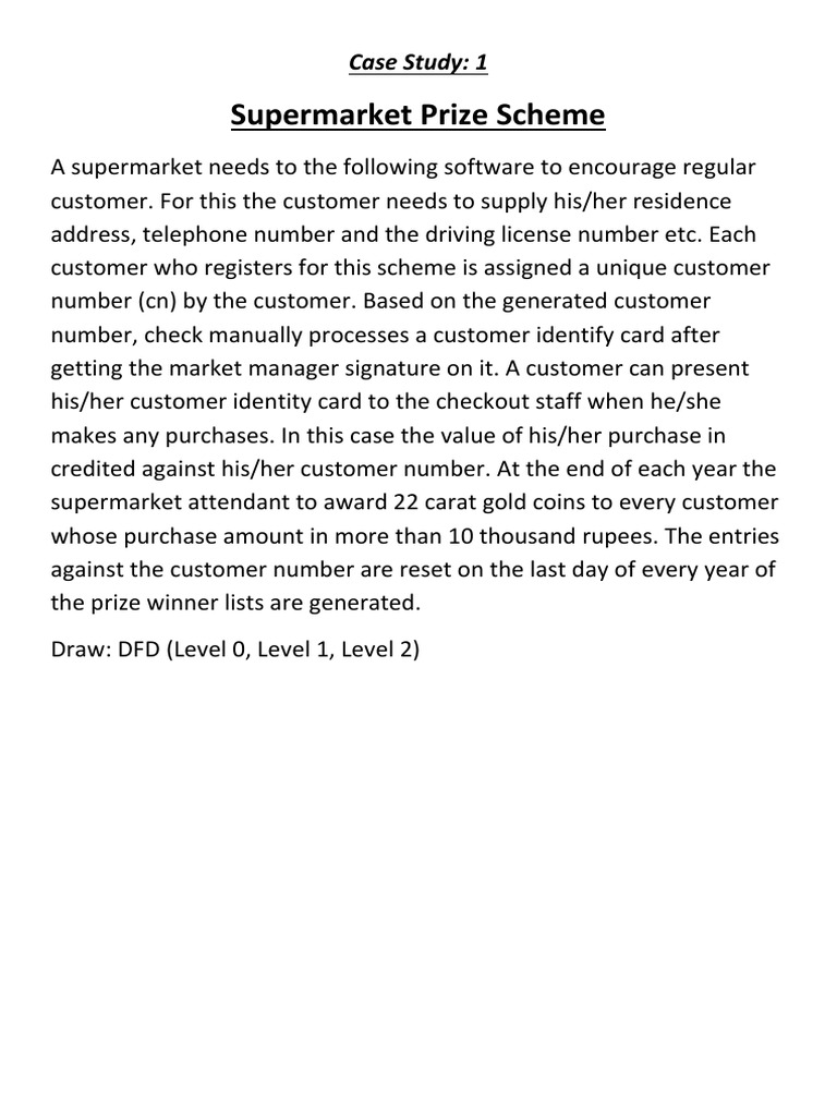 Supermarket Prize Scheme: Case Study: 1 | PDF | Use Case | Customer