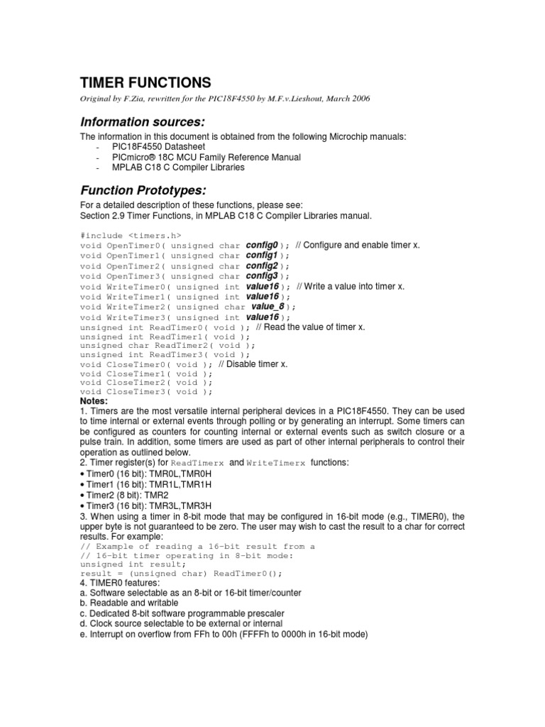 Timer Functions 18f4550 | PDF | Timer | Electronics