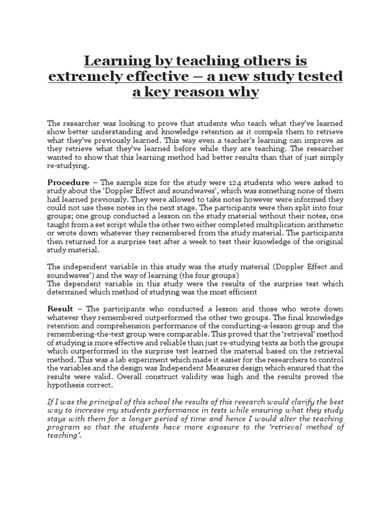Learning by Teaching Others Is Extremely Effective - A New Study Tested ...