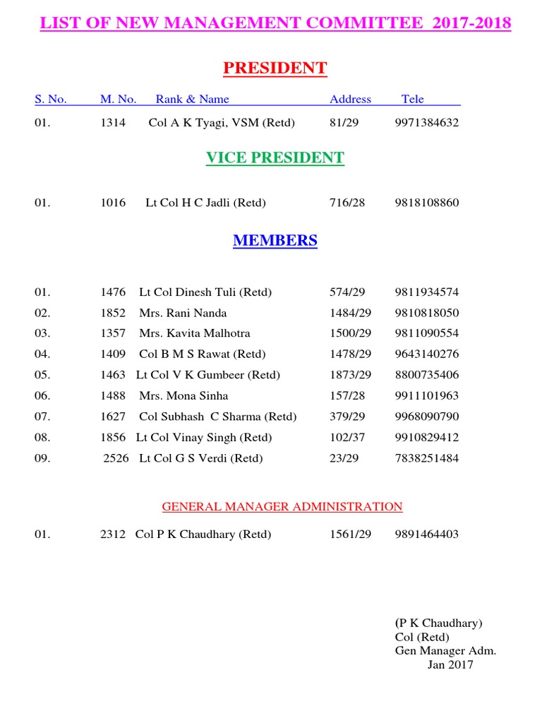 List of New Management Committee | PDF