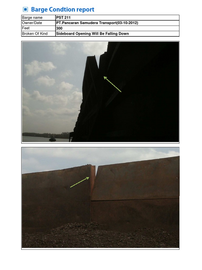Barge Condtion Report: Barge Name Owner/Date Feet Broken of Kind | PDF