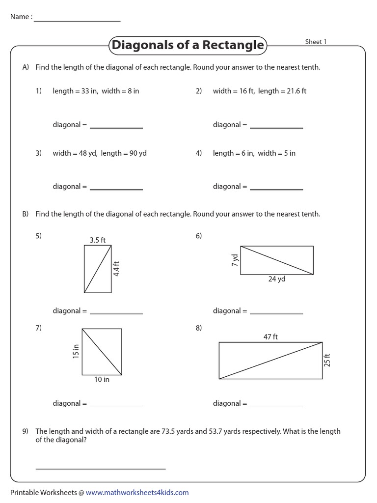 Diagonals of A Rectangle: Sheet 1 | PDF | Euclidean Plane Geometry ...