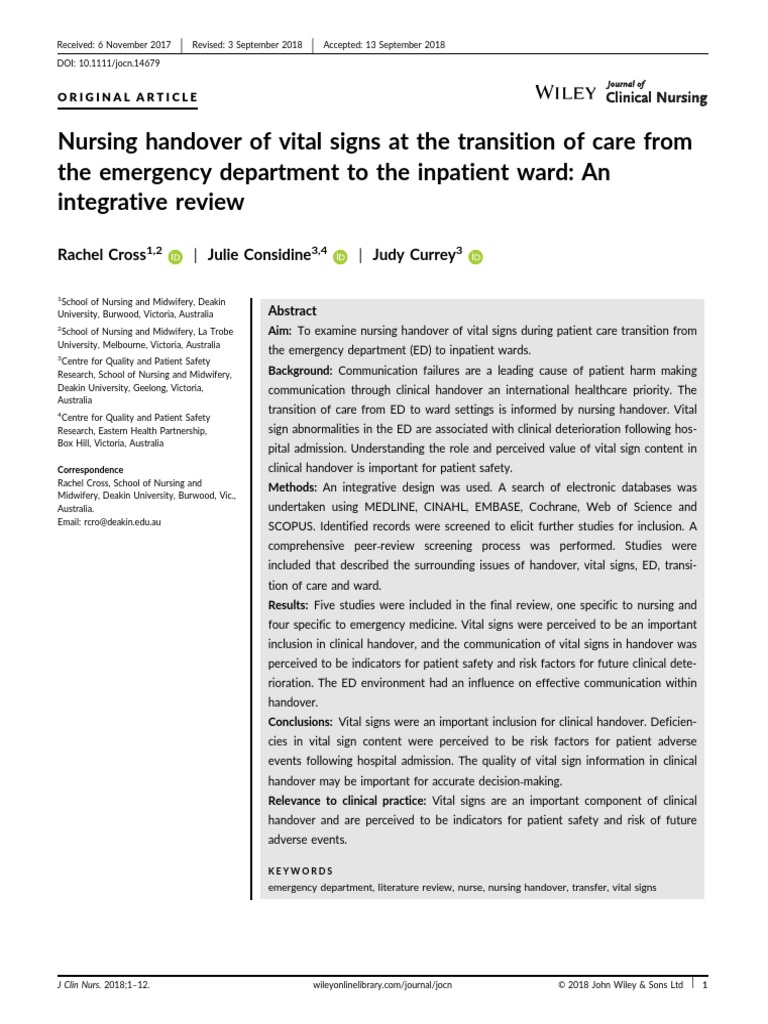 Nursing Handover of Vital Signs at The Transition of Care Fromthe ...