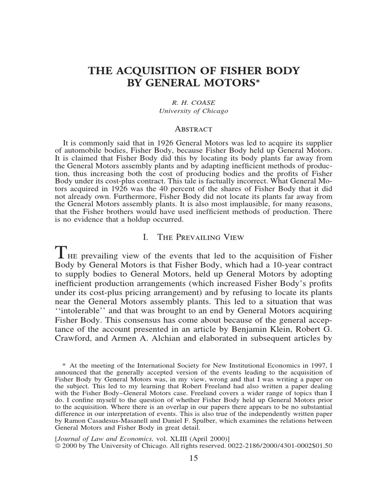 The Acquisition of Fisher Body | PDF | General Motors | Economies