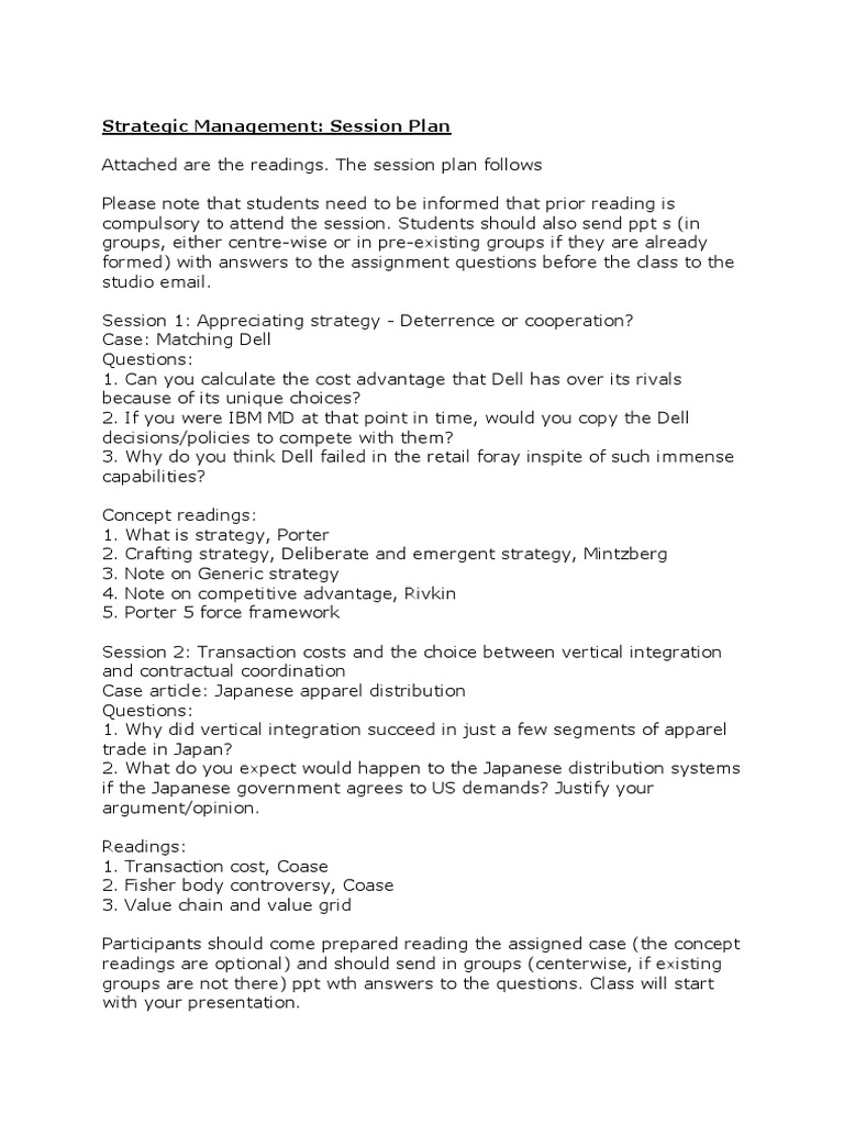 Strategic Management - Session Plan | PDF