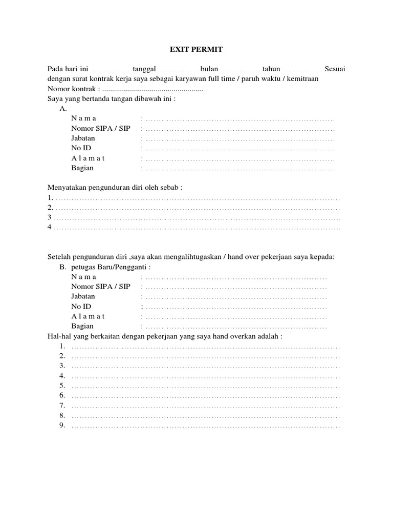 Contoh Exit Permit Karyawan Rumah Sakit | PDF | Karier & Perkembangan