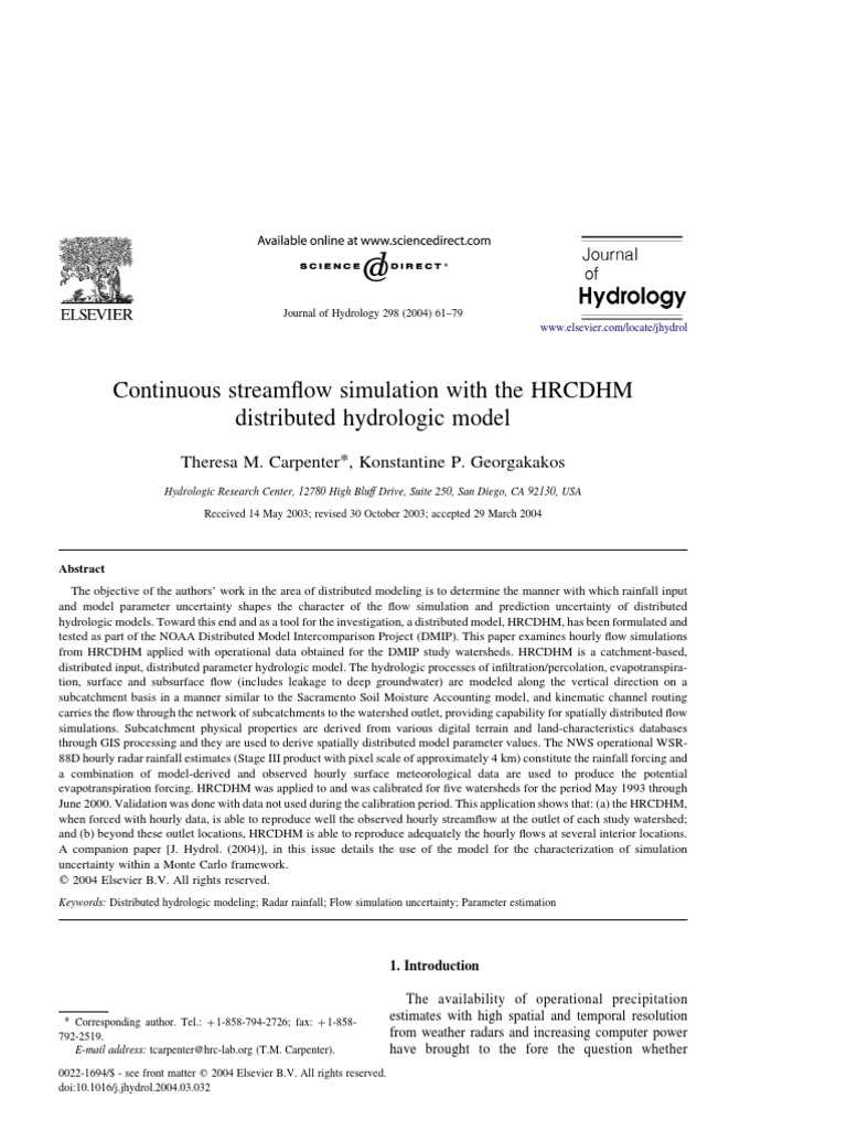 Continuous Streamflow Simulation With The HRCDHM Distributed Hydrologic Model | PDF | Drainage ...