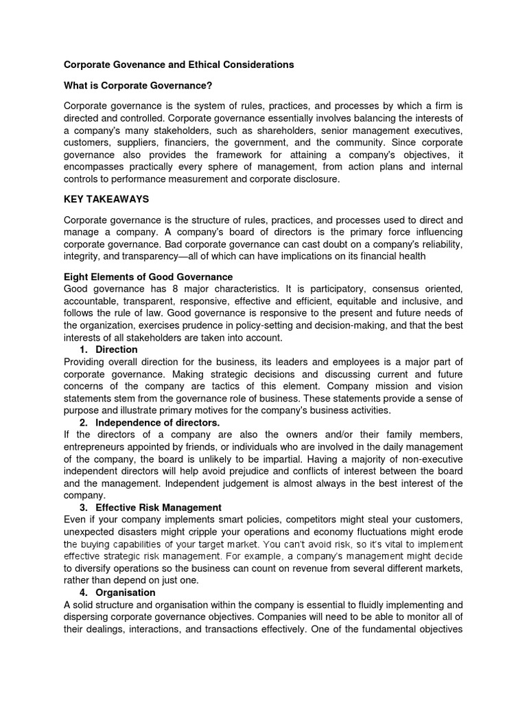 Corporate Governance: Key Principles & Ethics | PDF | Corporate ...