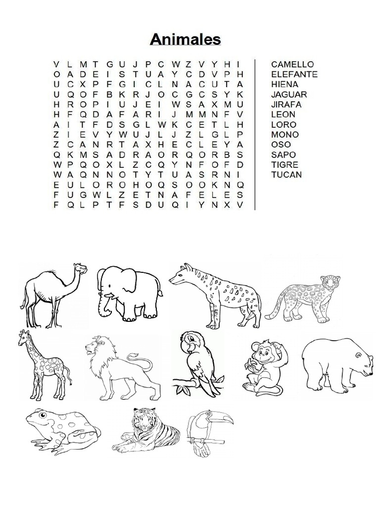 Sopa de Letras Animales | PDF