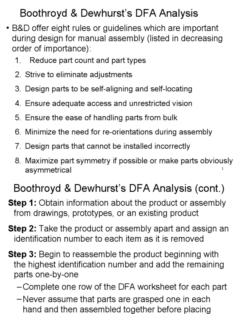 Boothroyd & Dewhurst DFA Guidelines | PDF | Piston | Nature