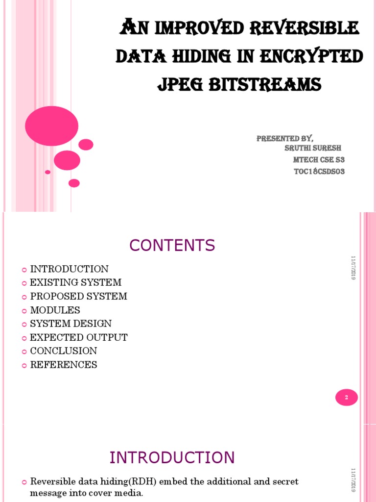 N Improved Reversible Data Hiding in Encrypted Jpeg Bitstreams | PDF | Encryption | Cryptography