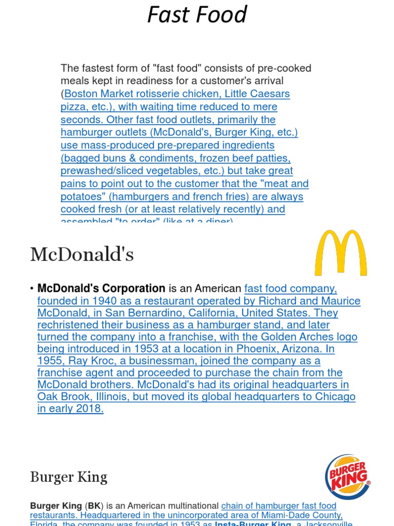 The Fastest Form of "Fast Food" Consists of Pre-Cooked Meals Kept in ...