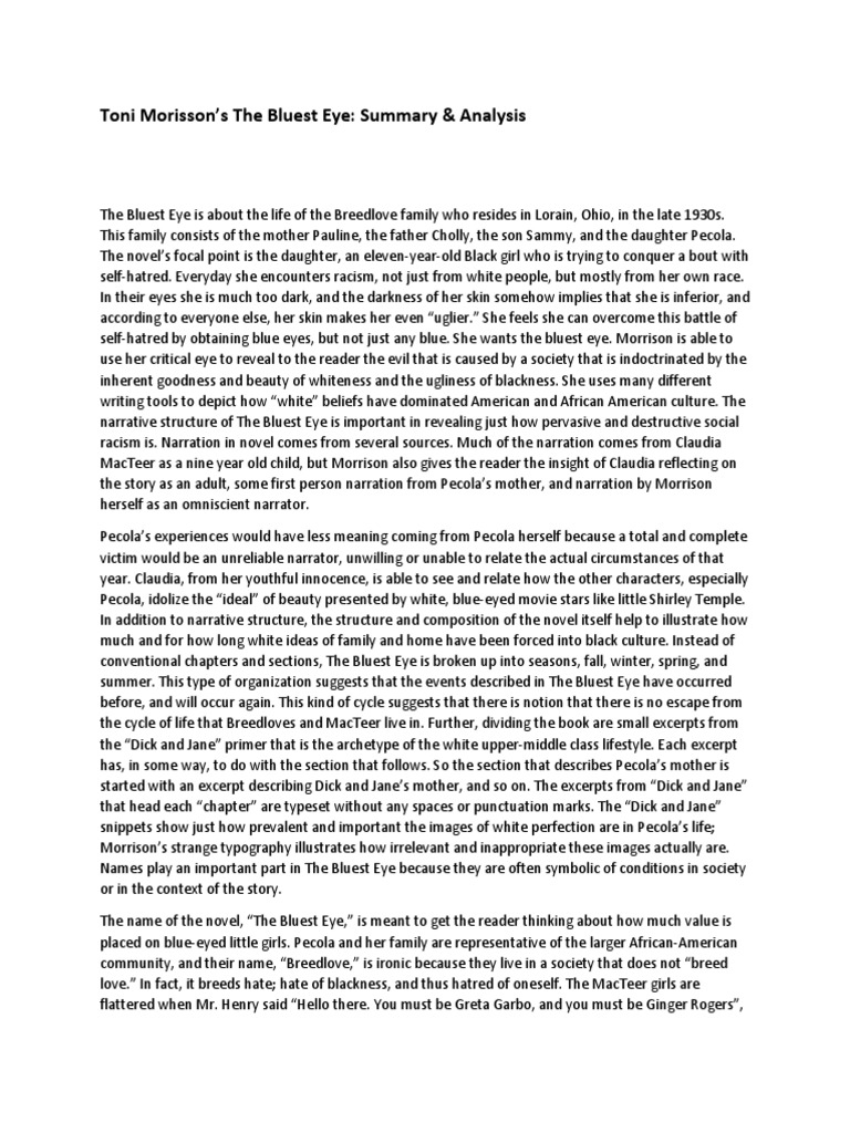 Toni Morisson's The Bluest Eye: Summary & Analysis | PDF
